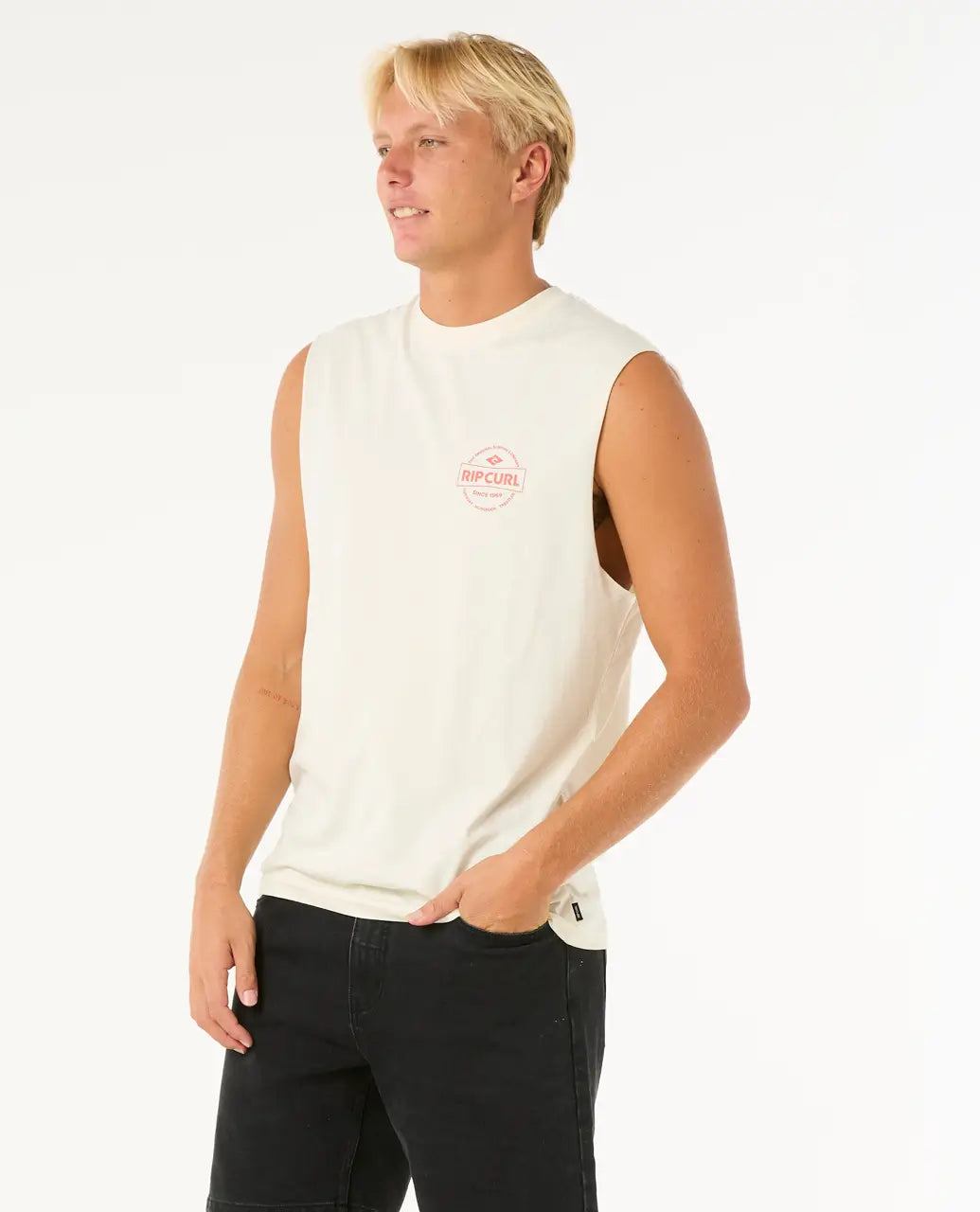 The Rip Curl Stapler Muscle Vest in White | Anns Cottage – Ann's Cottage