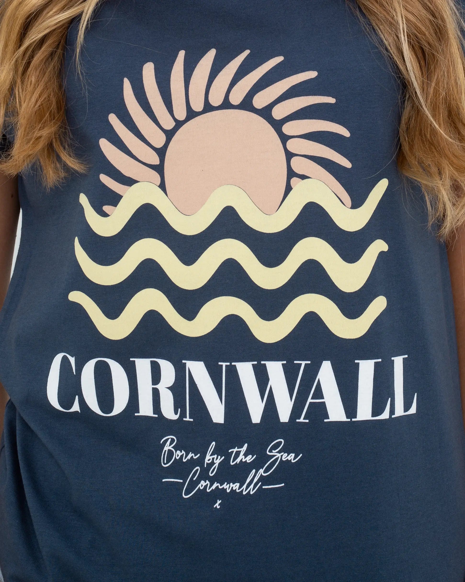 The Born by the Sea Womens Cornwall T-Shirt in Blue | Anns Cottage ...